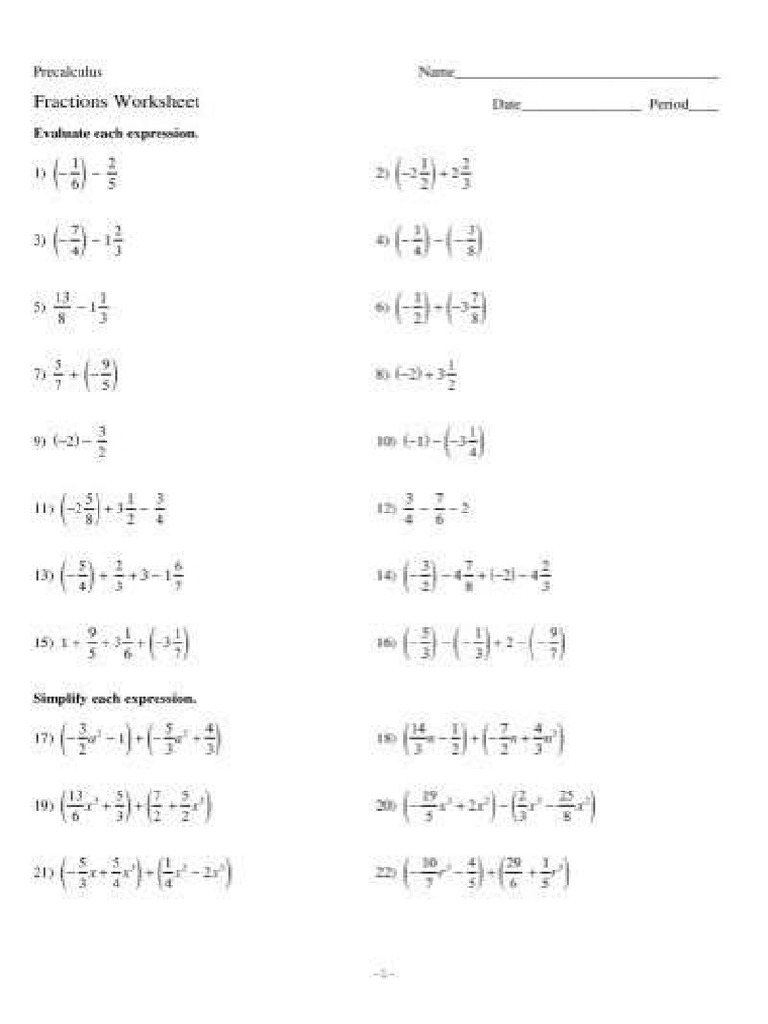 Pre Calculus Worksheet | PDF