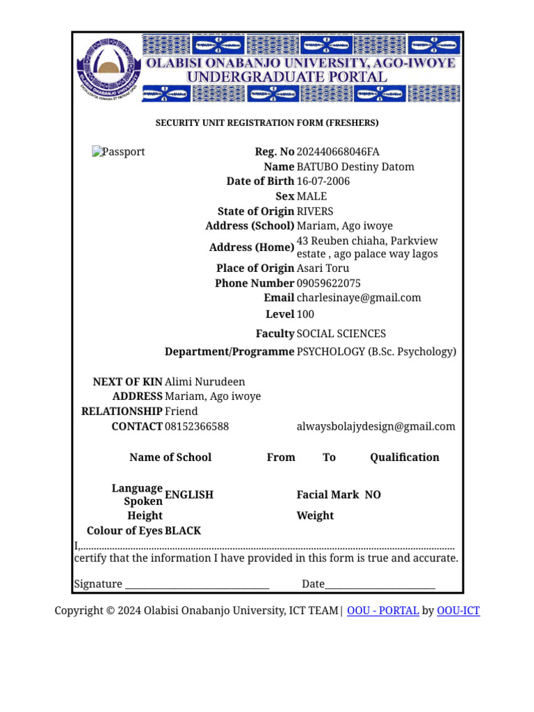 Security Unit Registration Form | PDF