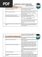 LIST OF QUESTIONS FOR FLYERS SPEAKING TEST | PDF