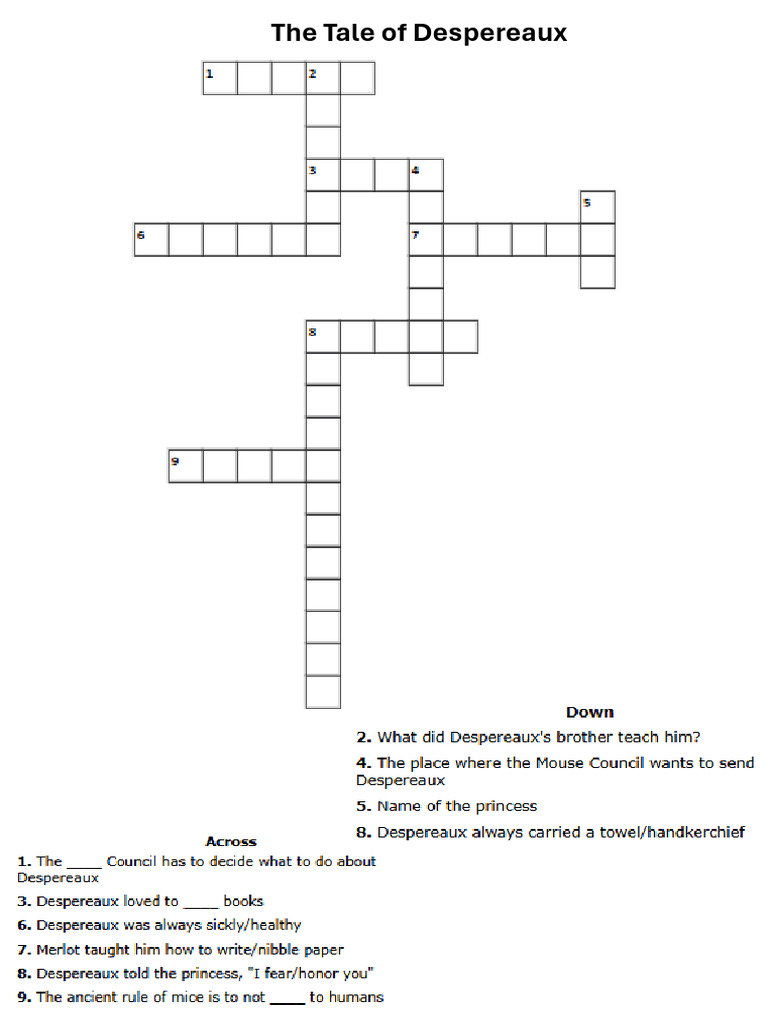 Crossword - The Tale of Despereaux | PDF