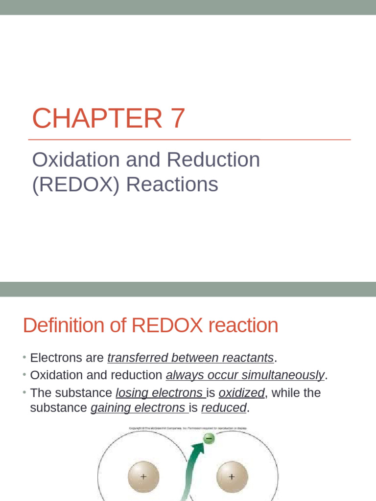Chapter 7 Oxidation and Reduction (REDOX) Reactions | PDF | Redox ...