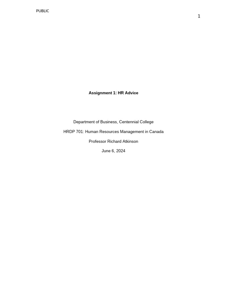 HRDP 701 - CANADIAN HUMAN RESOURCES -Assignment 1 (HR Advice) | PDF | Discrimination | Recruitment