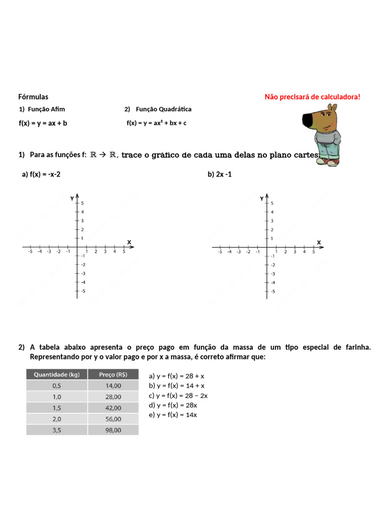 Funções Matemáticas e Gráficos: Exercícios | PDF | Função (Matemática)