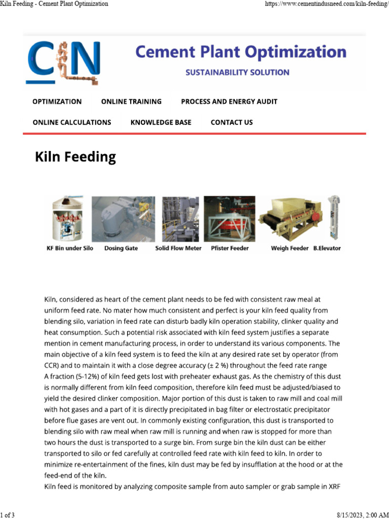 Kiln Feeding - Cement Plant Optimization | PDF