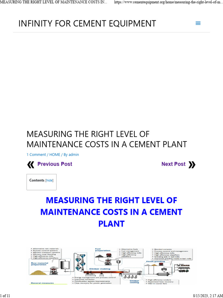 Measuring The Right Level of Maintenance Costs in A Cement Plant - Infinity For Cement Equipment ...