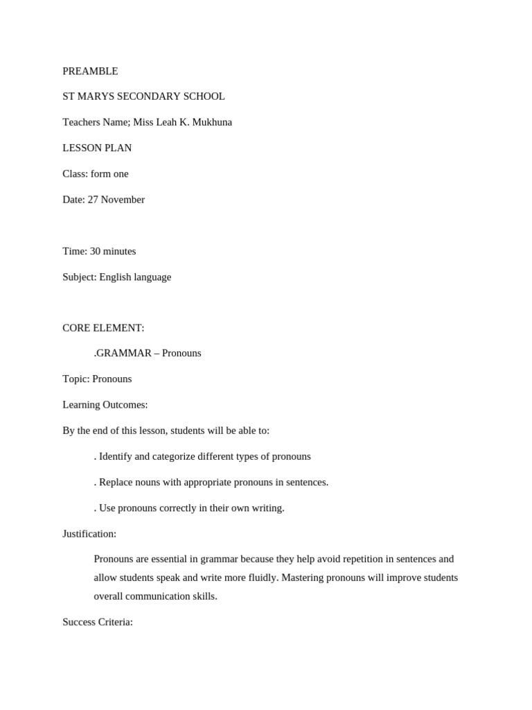 LESSON PLAN | PDF | Pronoun | Noun