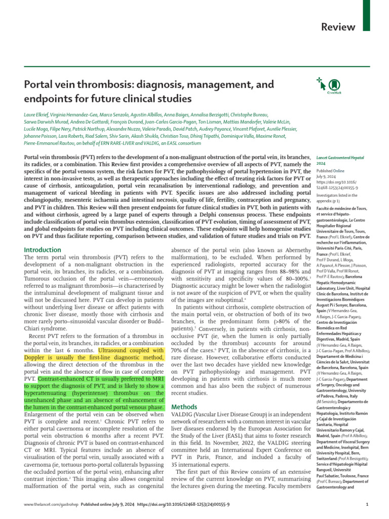 Portal vein thrombosis Lancet 2024 | PDF | Cirrhosis | Thrombosis