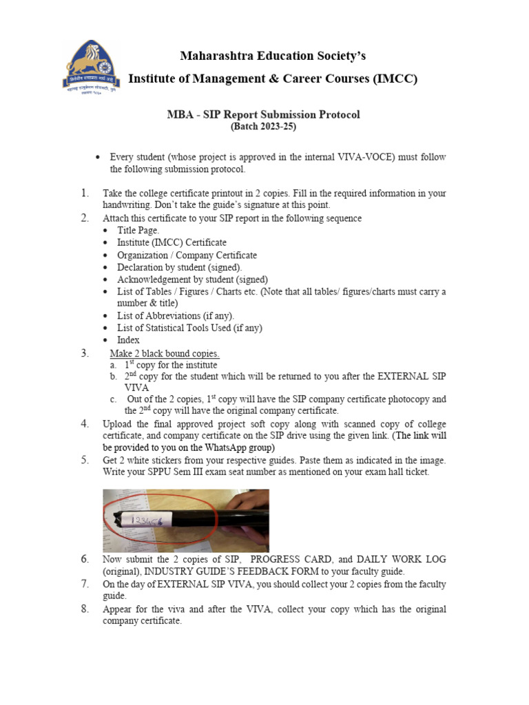 MBA SIP Report Submission Guide 2023-25 | PDF