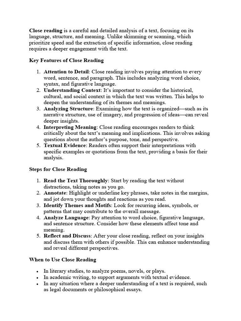 Close Reading Scanning Skimming | PDF | Speed Reading | Reading ...