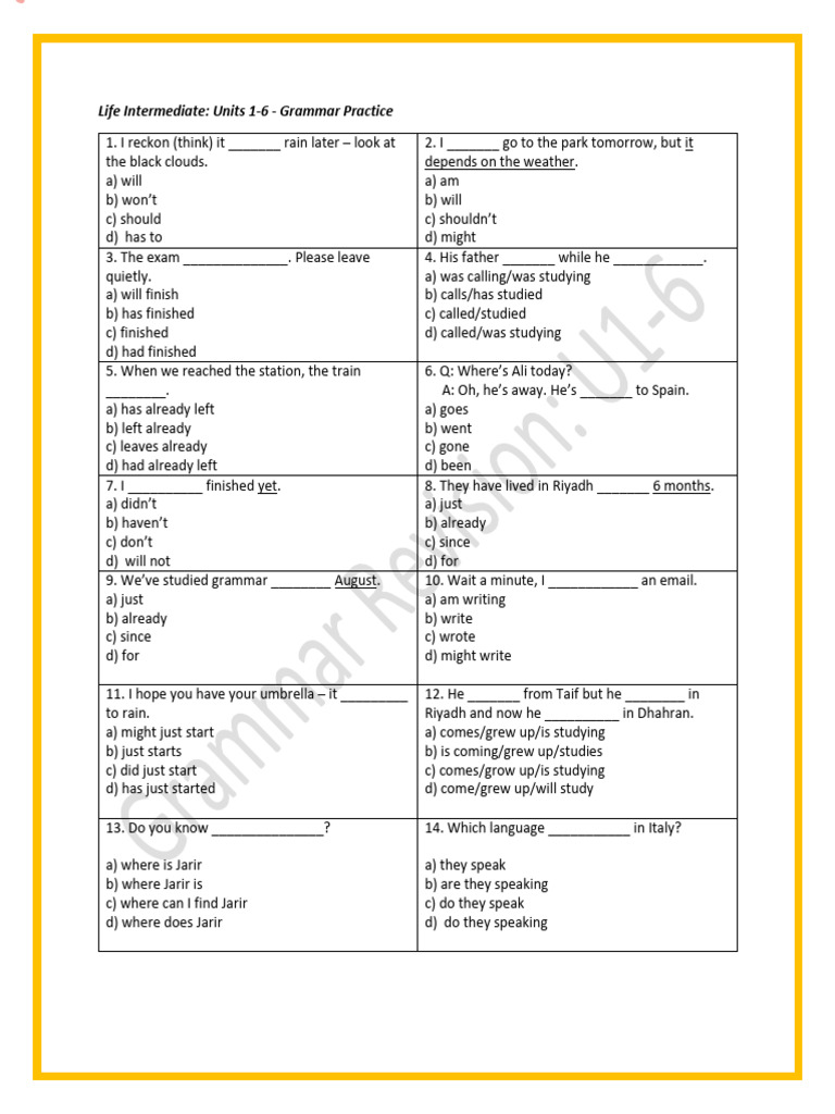 Grammar Practice for Life Intermediate Units | PDF