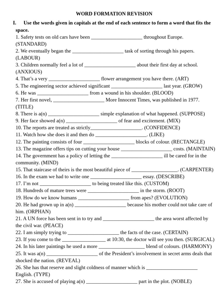 Word Formation Exercise for Revision | PDF