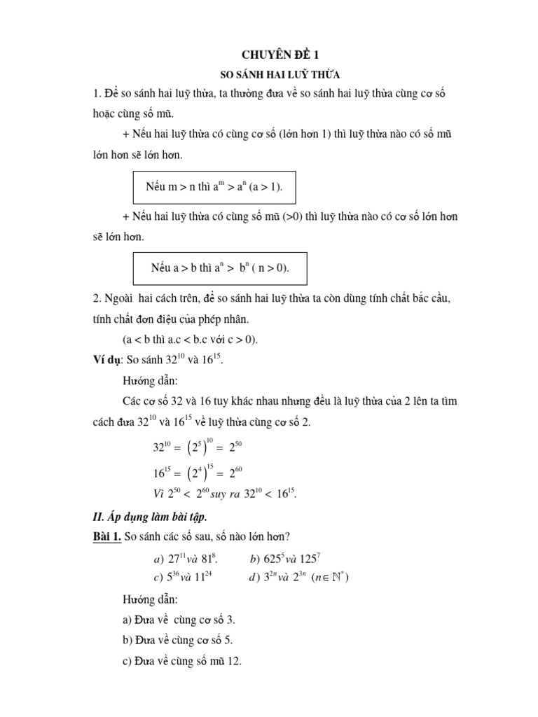 Chuyen de 04 - So Sanh Hai Luy Thua | PDF