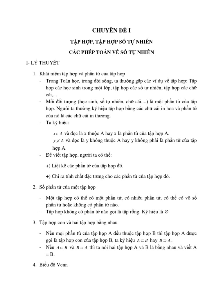 Chuyen de 01 - Tap Hop Và Cac Phep Toan Tren N | PDF