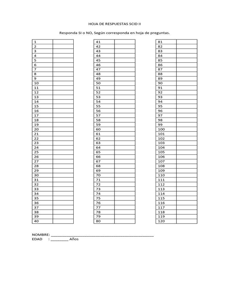 HOJA DE RESPUESTAS SCID II | PDF