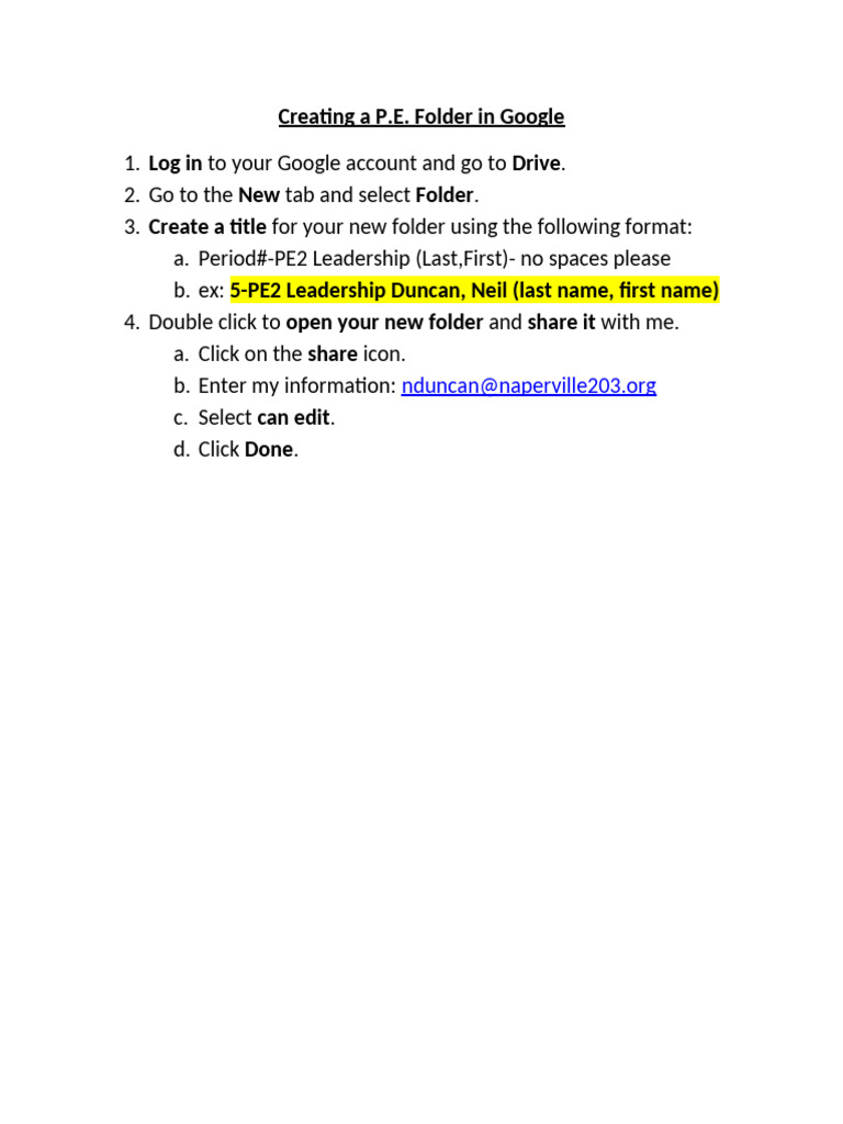 Creating A PE Folder in Google ND | PDF