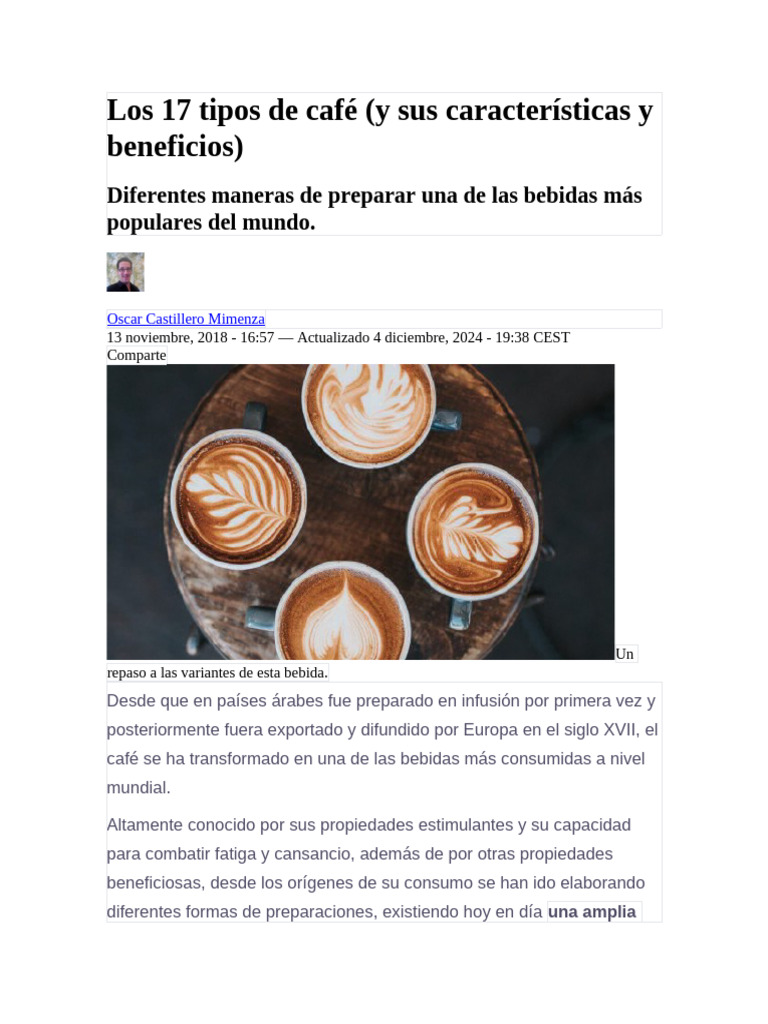 Los 17 Tipos de Café 2024 | PDF | café | Bebida