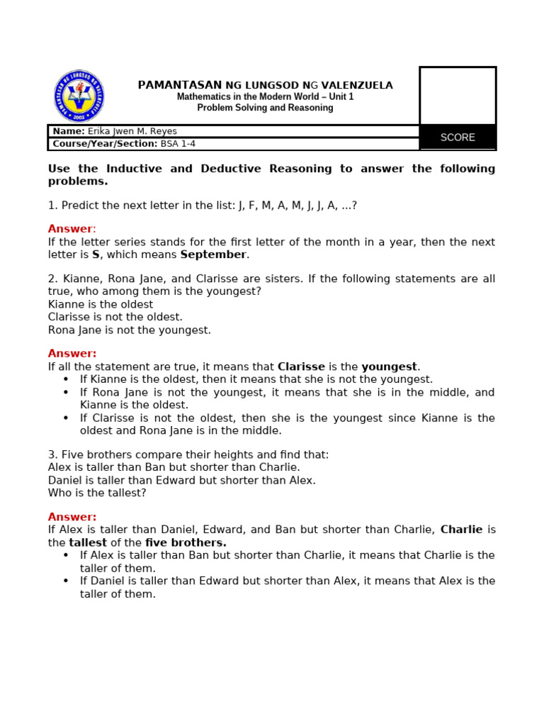 MMW - Lesson 3 - Problem Solving and Reasoning | PDF