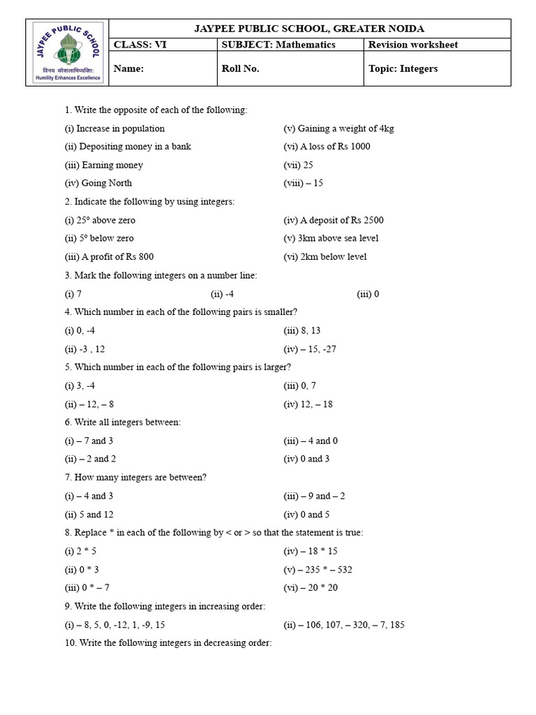 Integers | PDF | Integer | Numbers