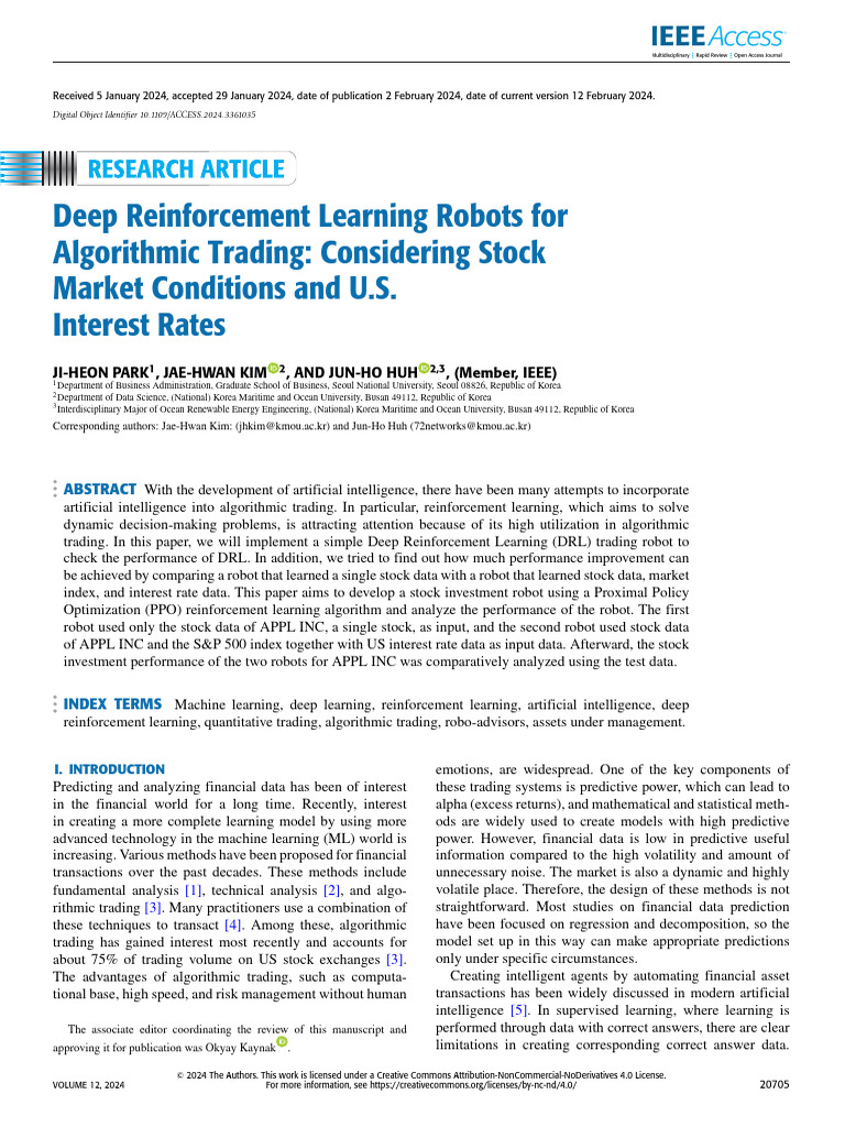 Deep Reinforcement Learning Robots For Algorithmic Trading Considering Stock Market Conditions ...