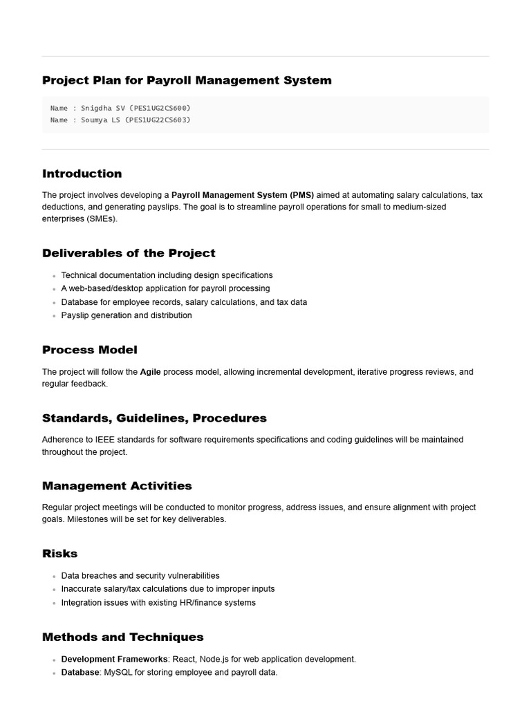 Project Plan | PDF | Databases | Payroll Project Plan | PDF | Databases | Payroll