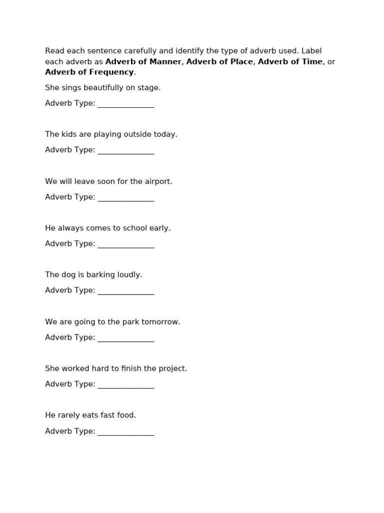 Adverb Worksheet | PDF