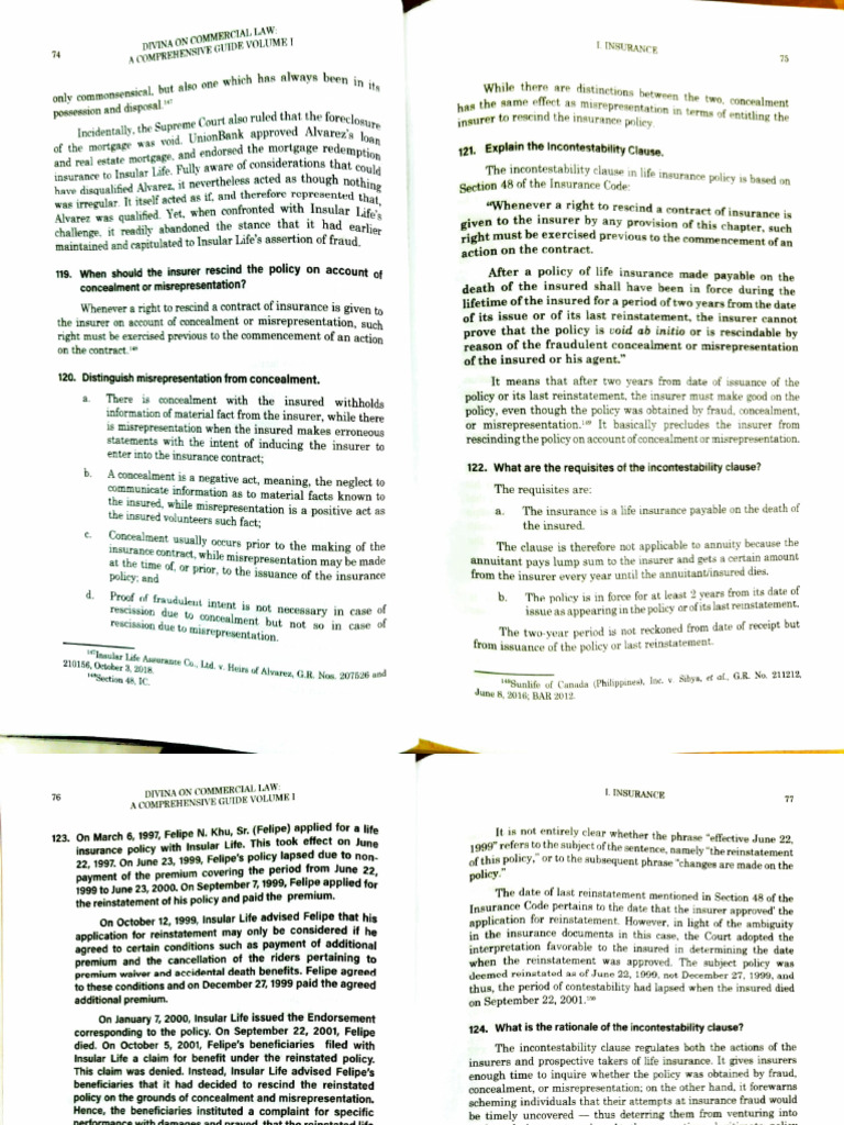 Insurance Rev pt1 | PDF | Misrepresentation | Insurance