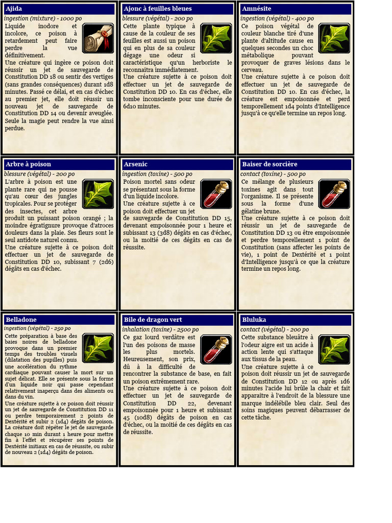 Poisons et effets dans DND 5E | PDF | Poison | Venin