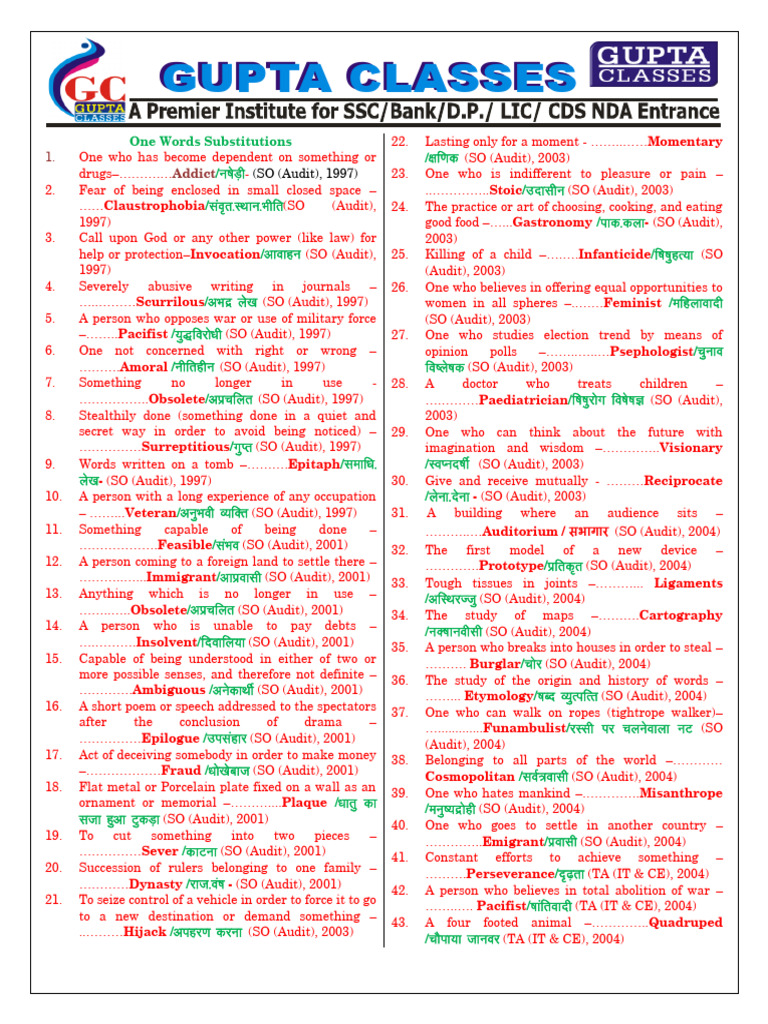 One Word Substitutions Guide | PDF