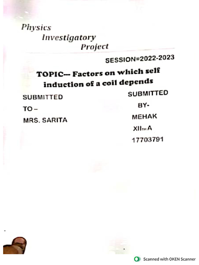Physics Project On Self Inductance | PDF