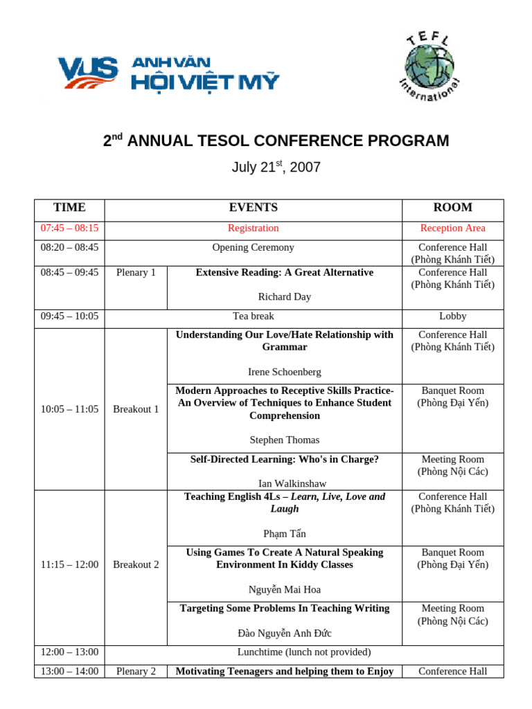 TESOL Conference Program 2007 | PDF | Learning | Behavior Modification