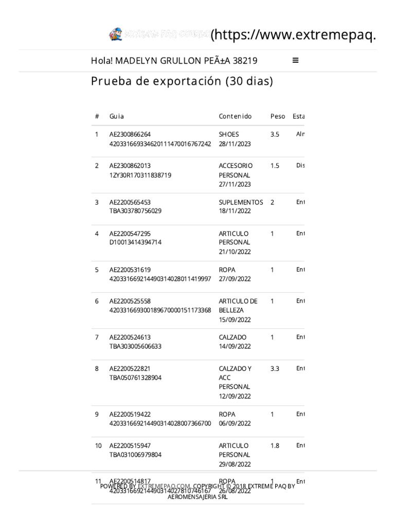 EXTREME PAQ-historial de Paquetes | PDF