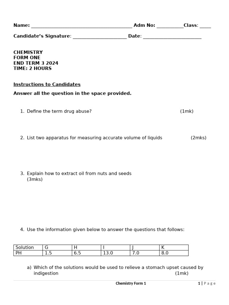 Chemistry f1 Qs | PDF | Chemistry | Solubility
