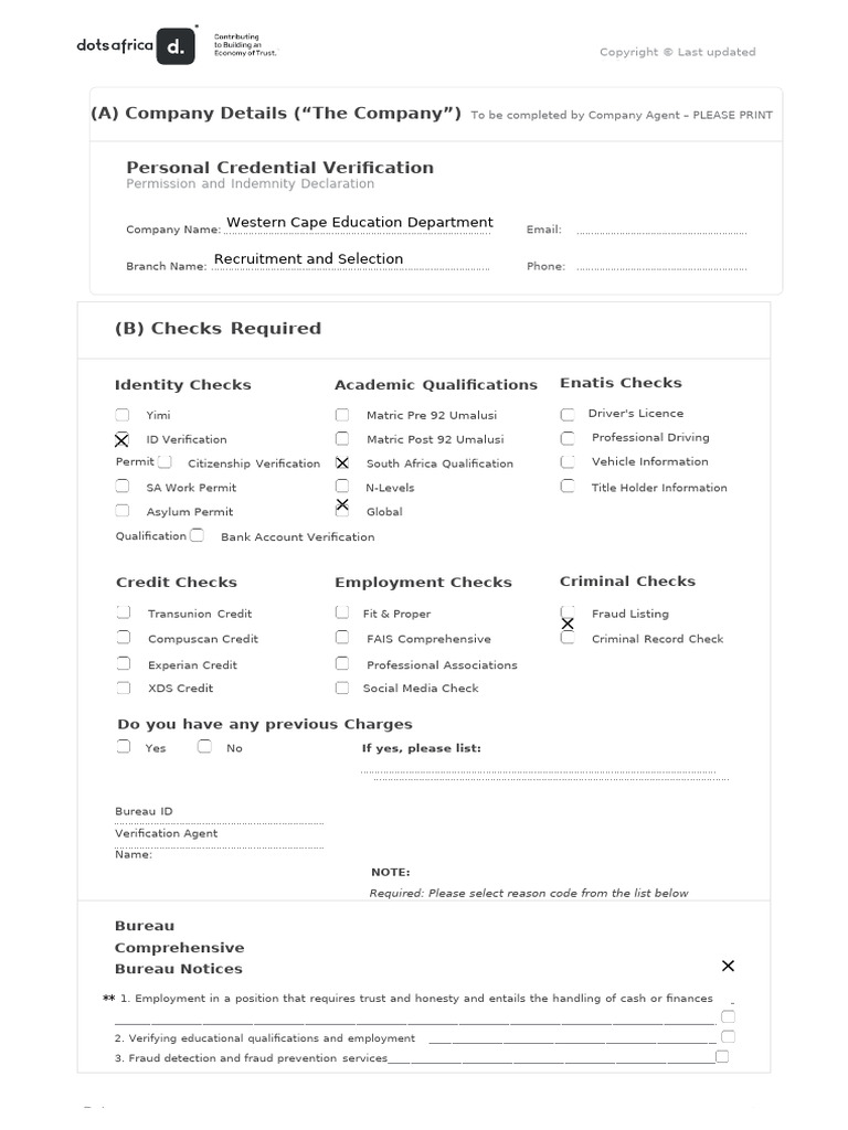 Personal Credential Verification Form | PDF | Indemnity | Criminal Record