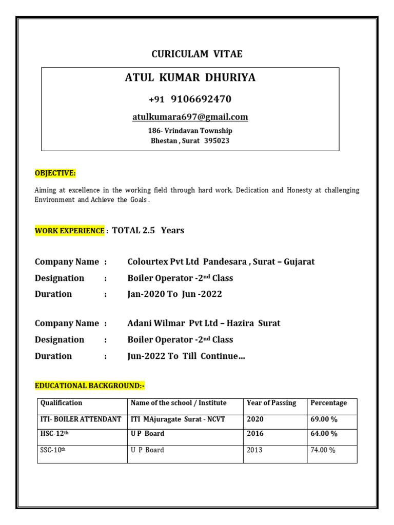 Atul Kumar Dhuriya: Curiculam Vitae | PDF