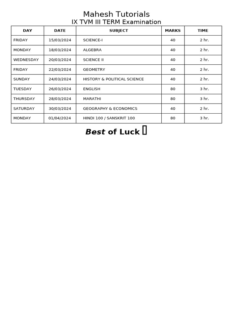 TVM Term III Time Table | PDF