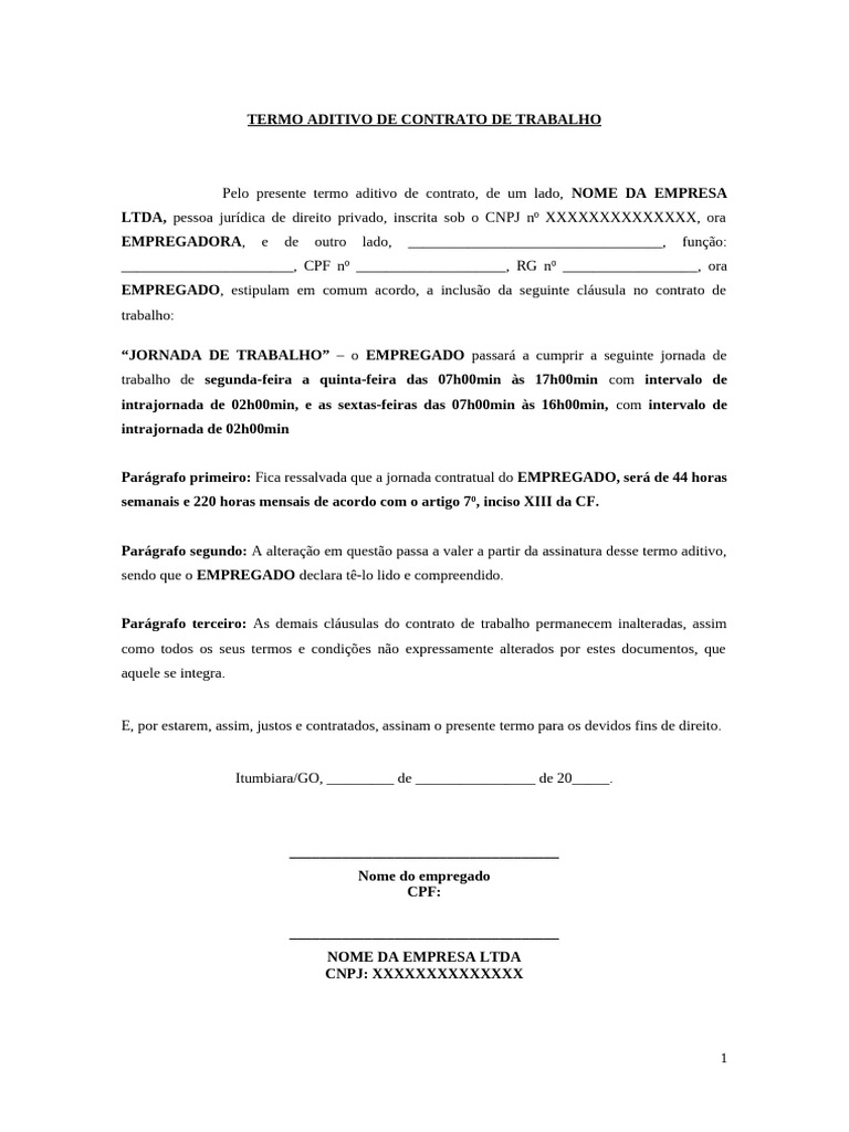 Termo de Aditivo Ao Contrato de Trabalho | PDF