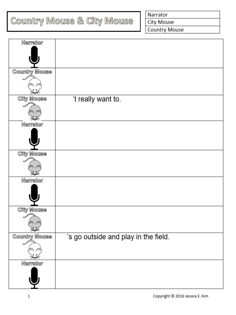 Country Mouse vs. City Mouse Tale | PDF