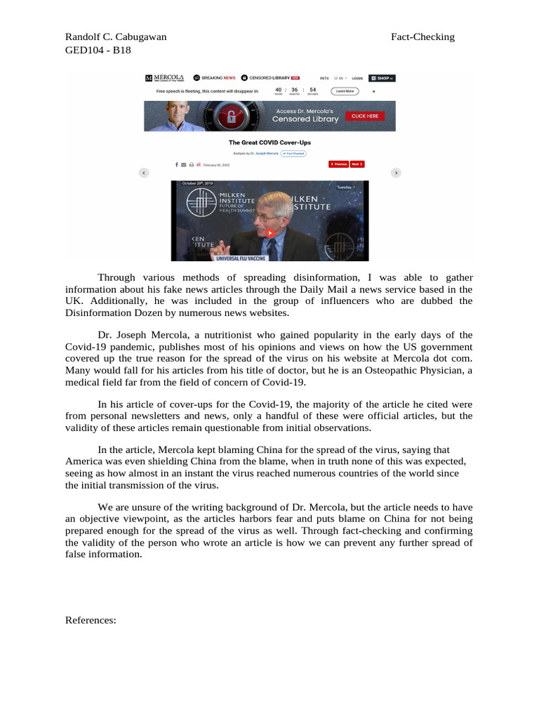 Cabugawan - R GED104 B18 FactChecking | PDF | Pandemic | Public Sphere