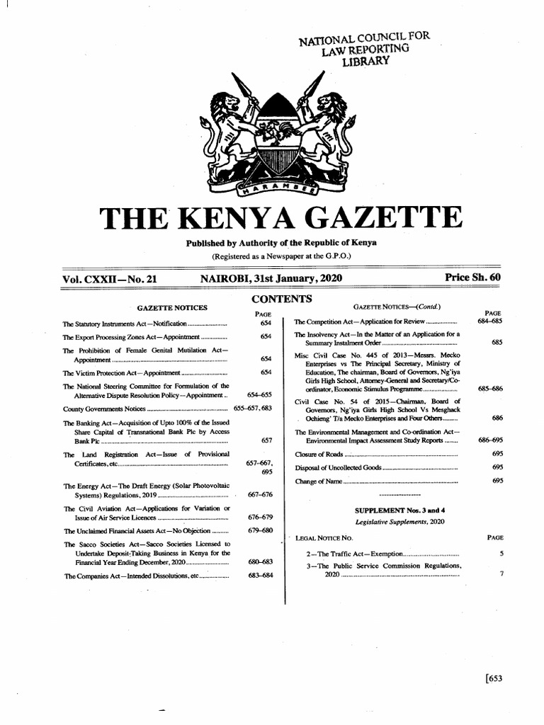 Kenya Gazette Notices - Jan 2020 | PDF | Governance | Committee