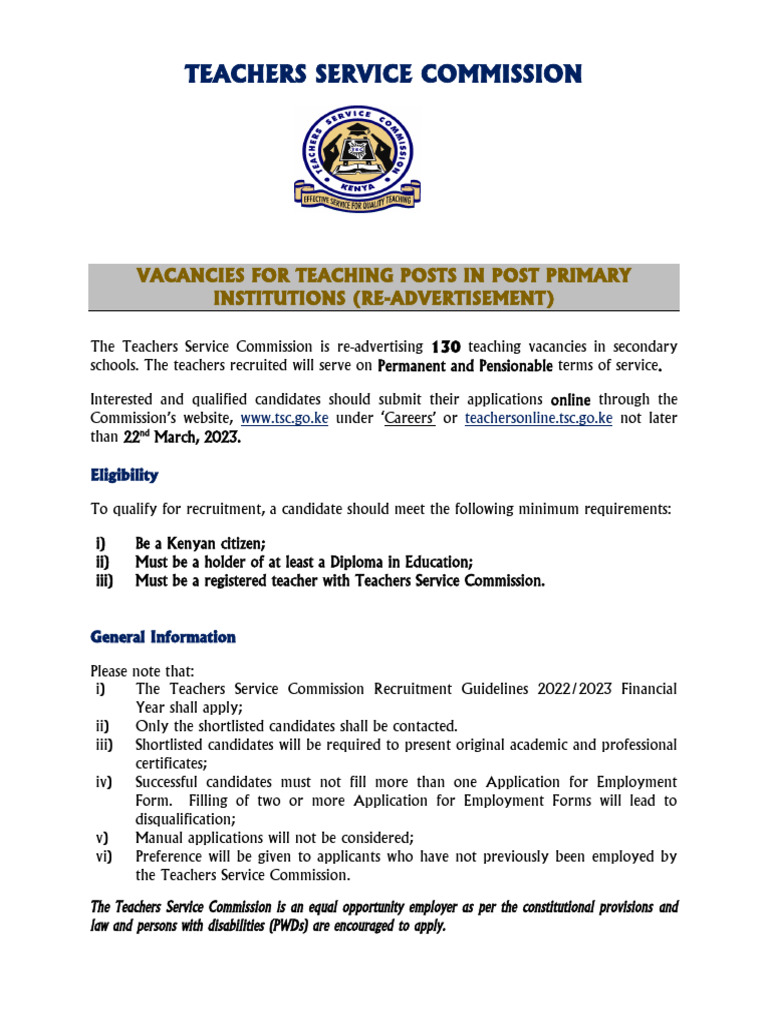 Re-Advert - 130 Posts - March 2023 | PDF