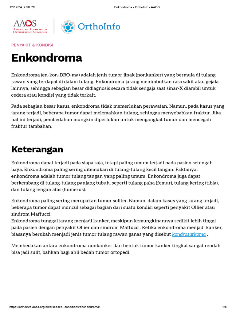 Enkondroma - OrthoInfo - AAOS | PDF | Biopsy | Bone