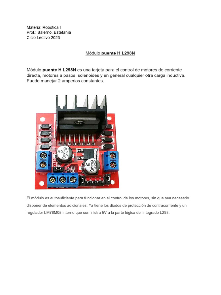 Puente H L298N 1 | PDF | Arduino | Corriente eléctrica