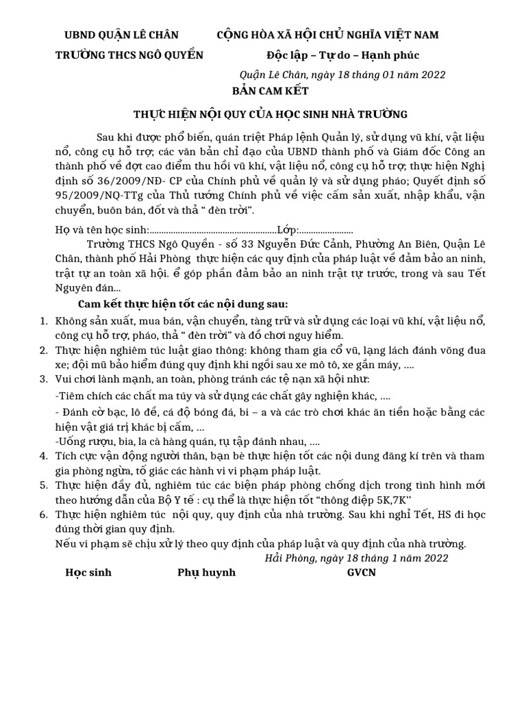 Ubnd Qu N Lê Chân C NG Hòa Xã H I CH Nghĩa Vi T Nam TR NG Thcs Ngô Quy N Đ C L P - T Do - H NH ...