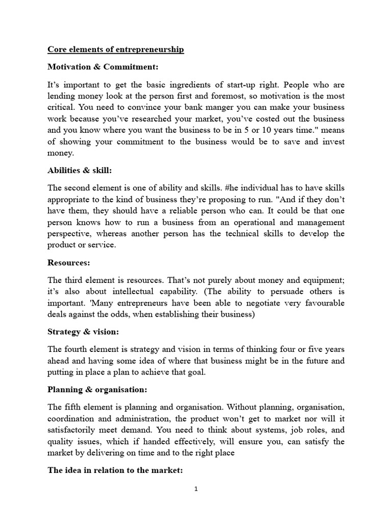 Core Elements of Entrepreneurship | PDF | Entrepreneurship | Motivation
