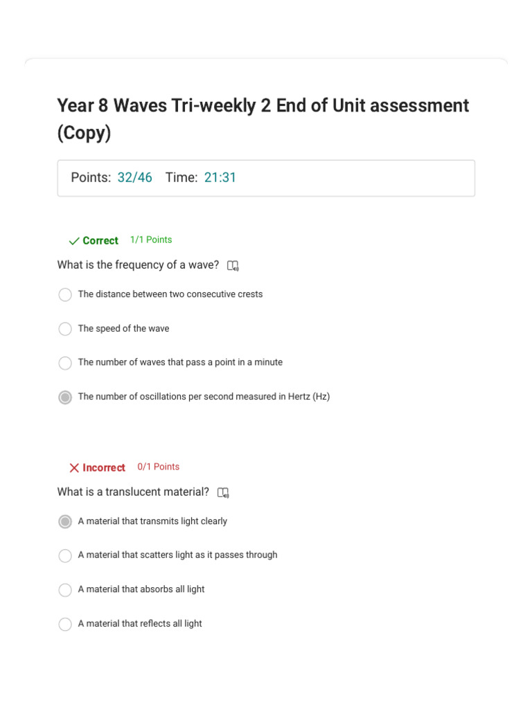 Year 8 Waves Unit Assessment Guide | PDF | Light | Waves