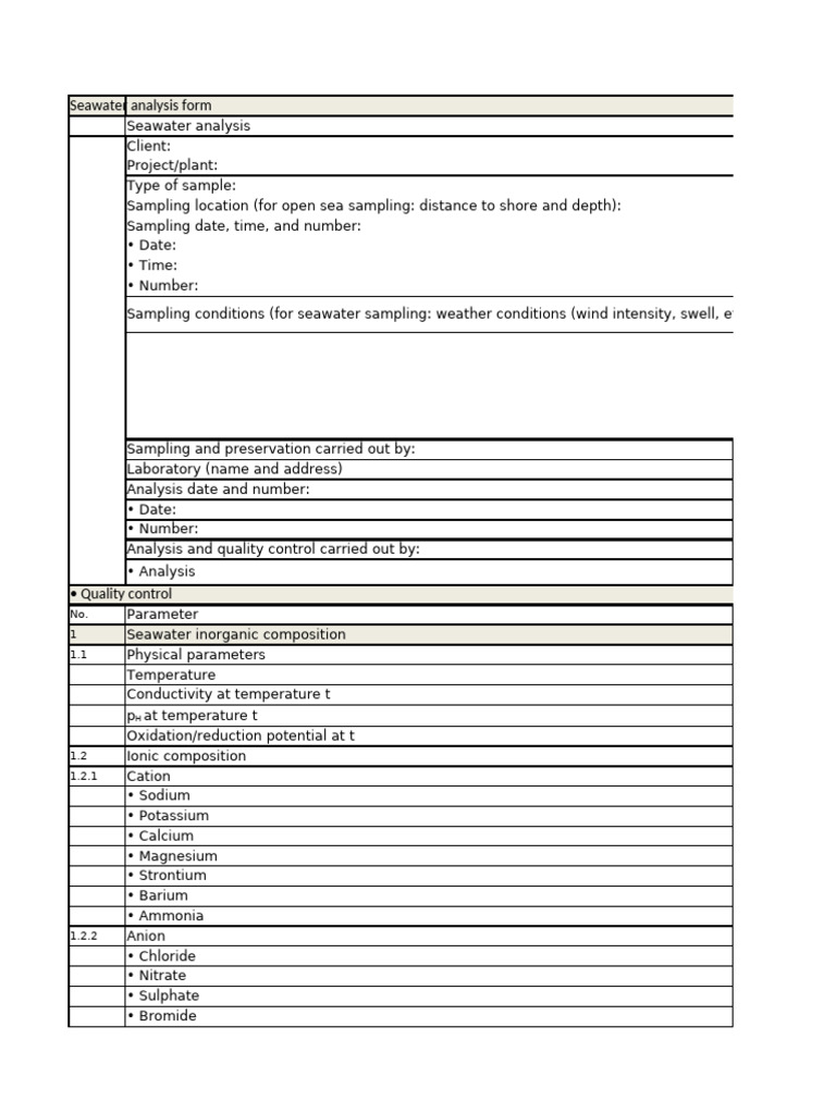 Seawater Analysis Form | PDF | Total Organic Carbon | Physical Sciences