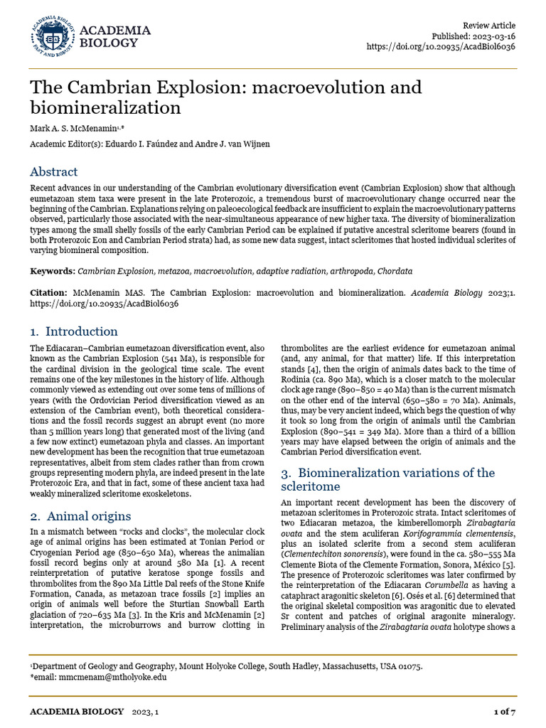 The Cambrian Explosion Macroevolution An | PDF | Fossil