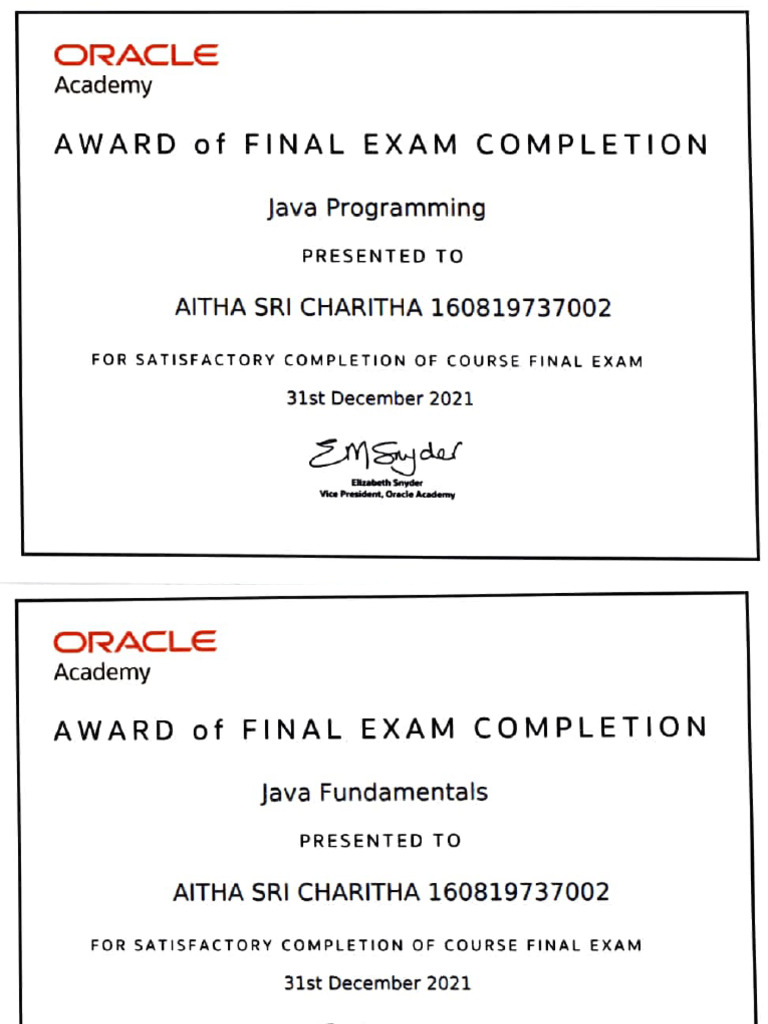 002 Oracle Certificate | PDF