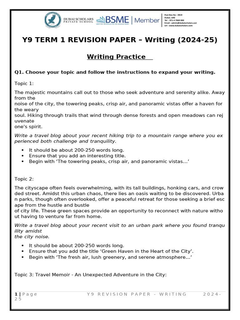 Y9 Term 1 Revision Paper-1 | PDF