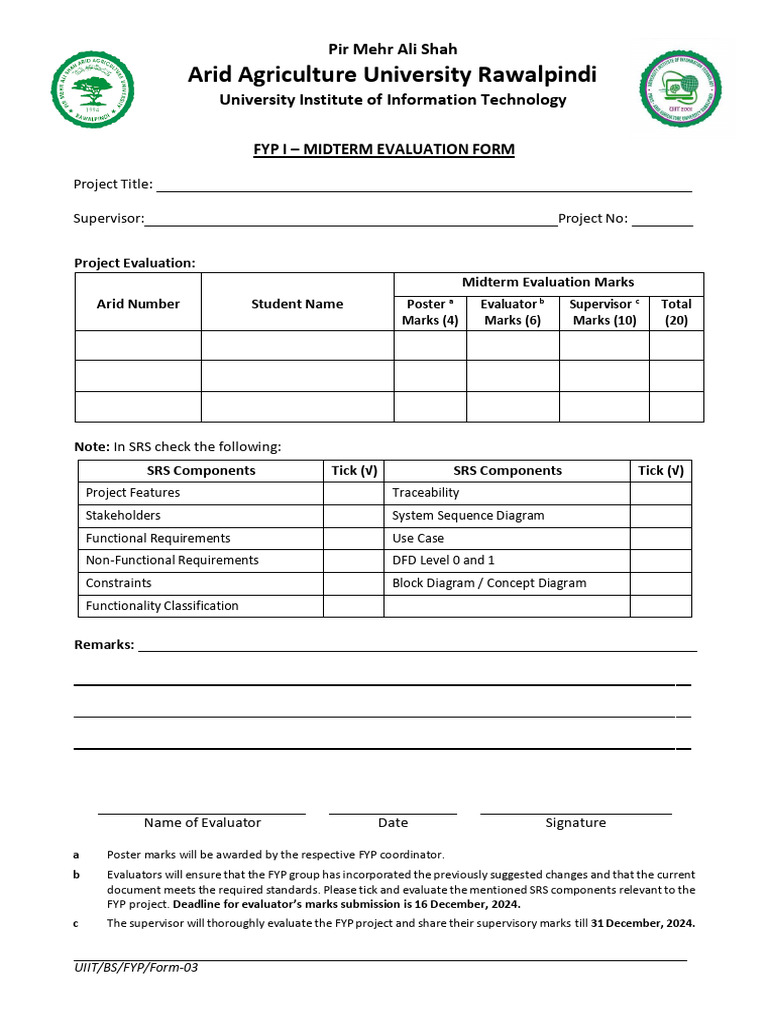 FYP-1 Midterm Evaluation Form | PDF